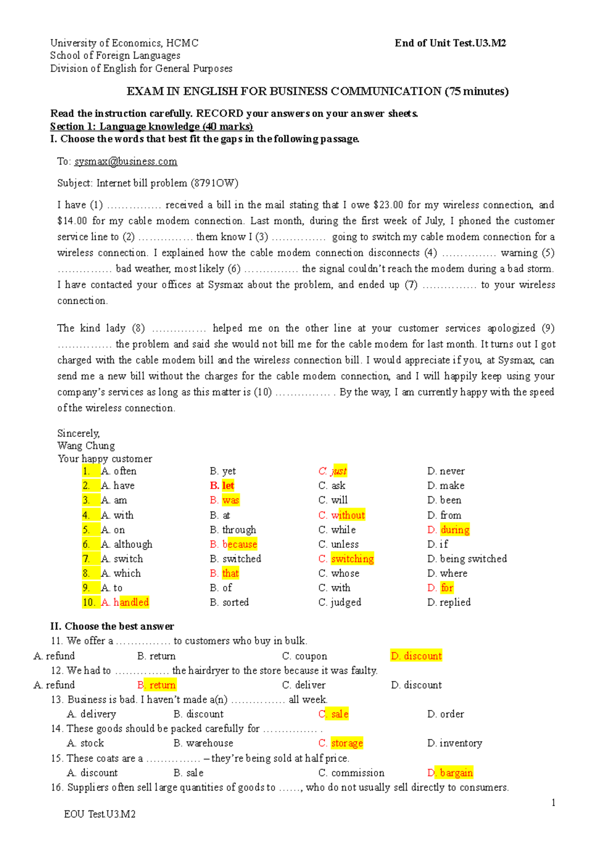 Test-3 - Đây là tài liệu tiếng anh - Business English - Đại học kinh tế ...