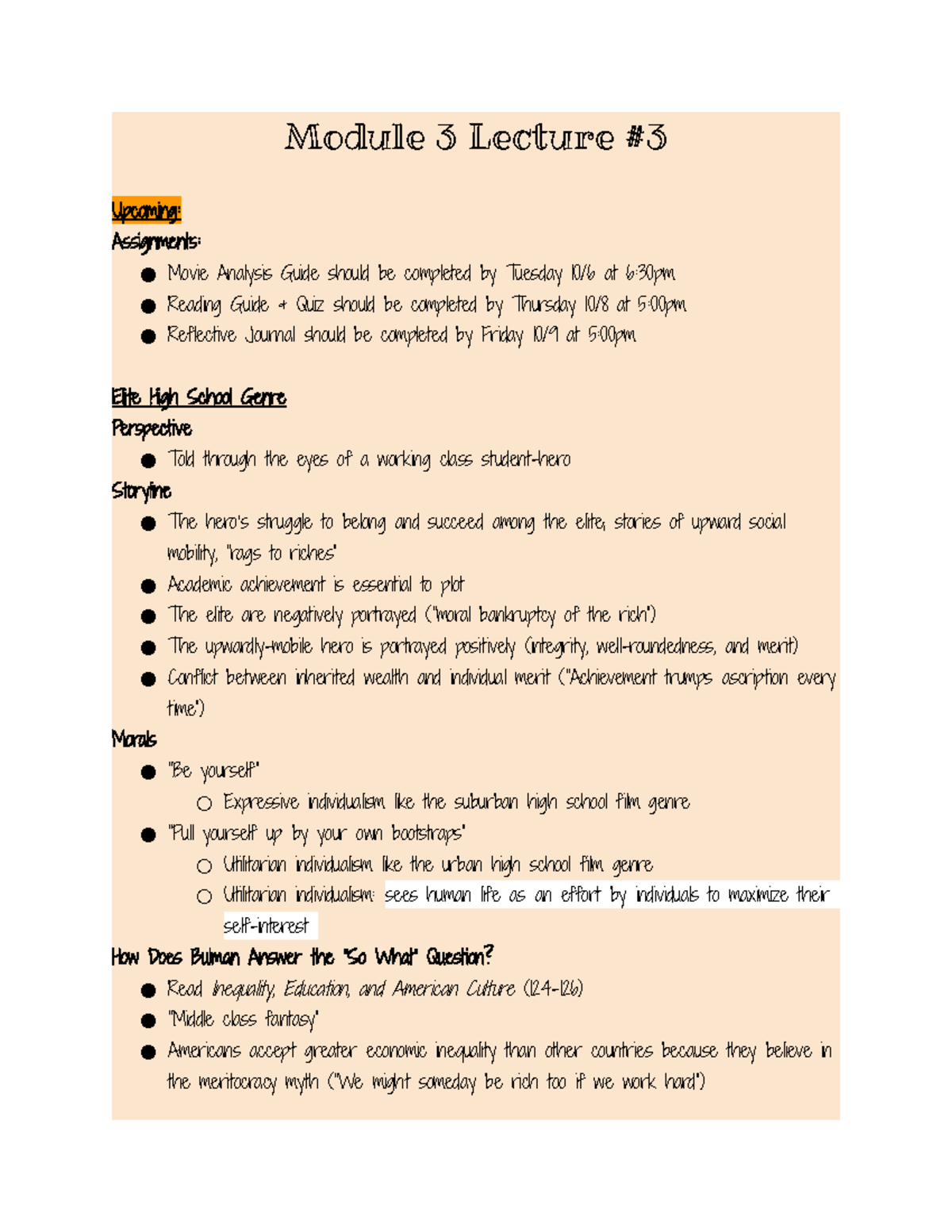 Module 3 Lecture #3 Notes - Module 3 Lecture #3 Upcoming: Assignments ...