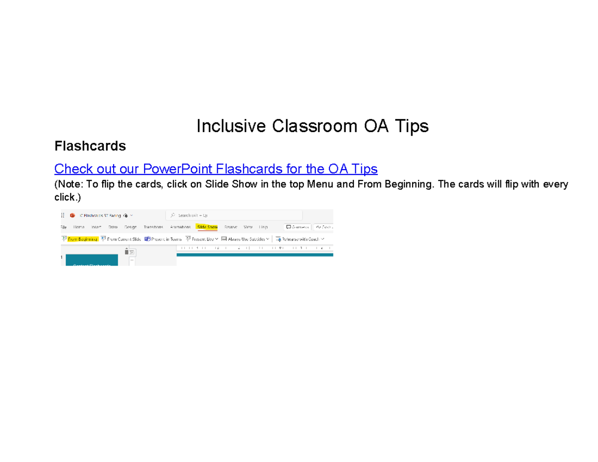 OA Tips Inclusive Classroom - Inclusive Classroom OA Tips Flashcards ...