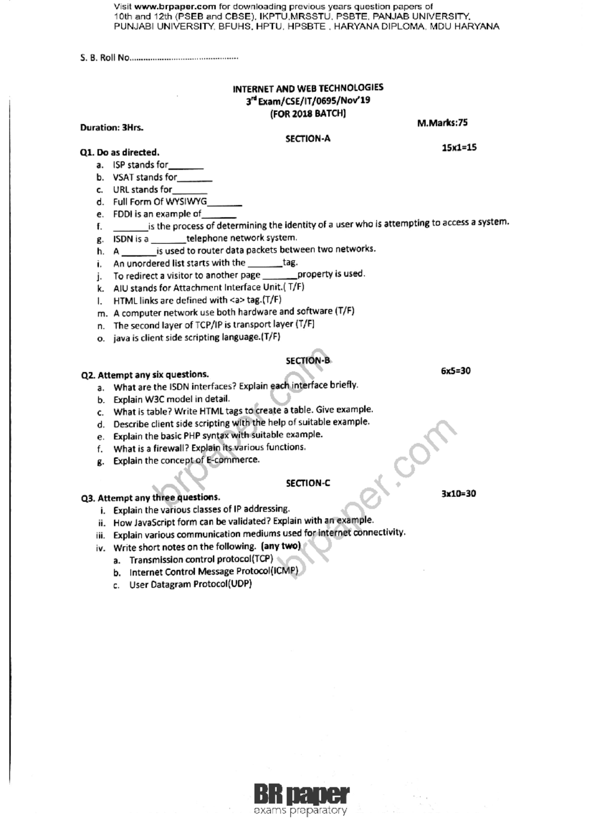 IWT(3rd)Dec19 - question paper - Computer Science - brpaper brpaper - Studocu