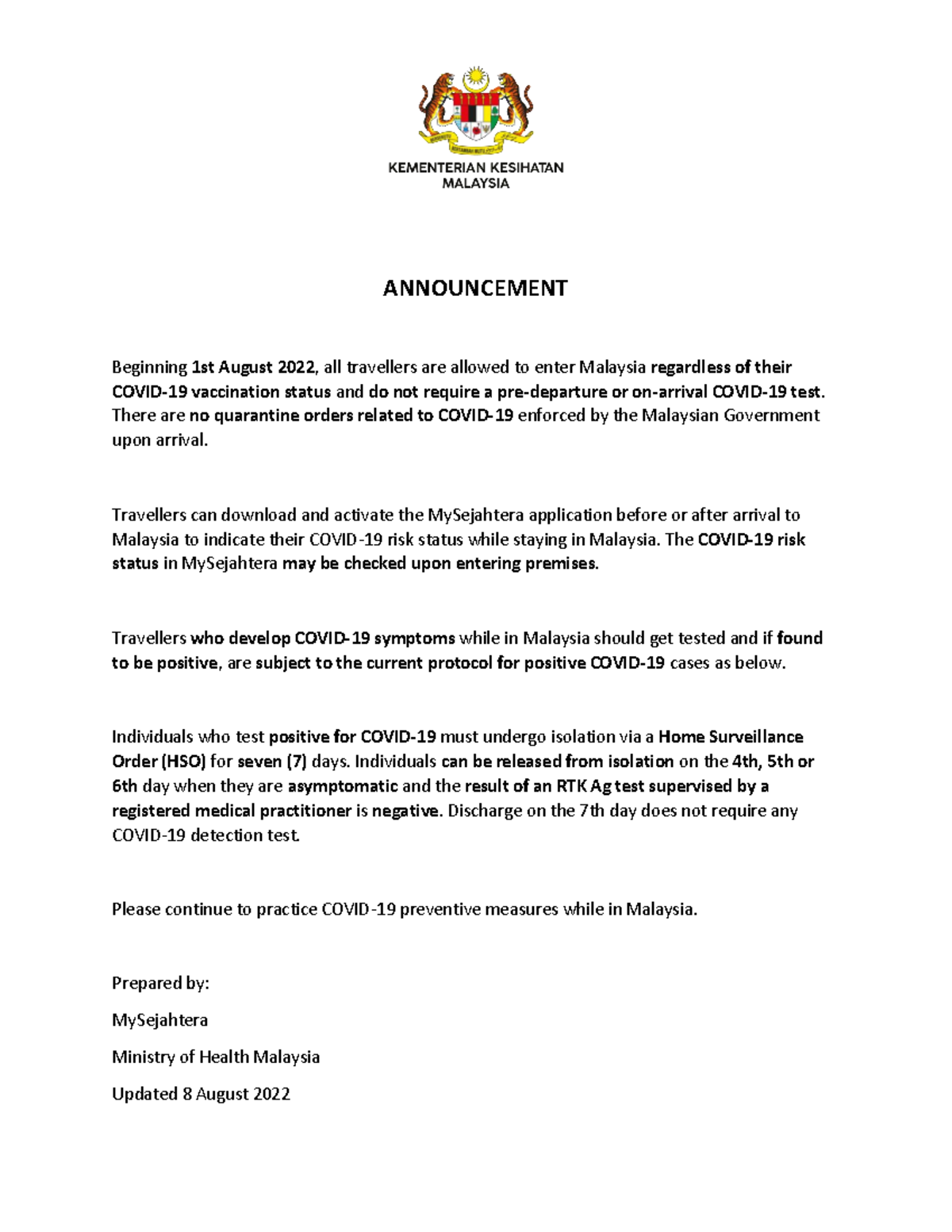 FAQ Traveller BM and English - ANNOUNCEMENT Beginning 1st August 2022 ...