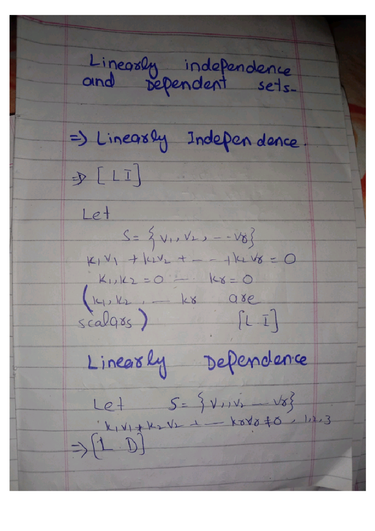 Linear independent - Calculus and Vector Algebra - Studocu
