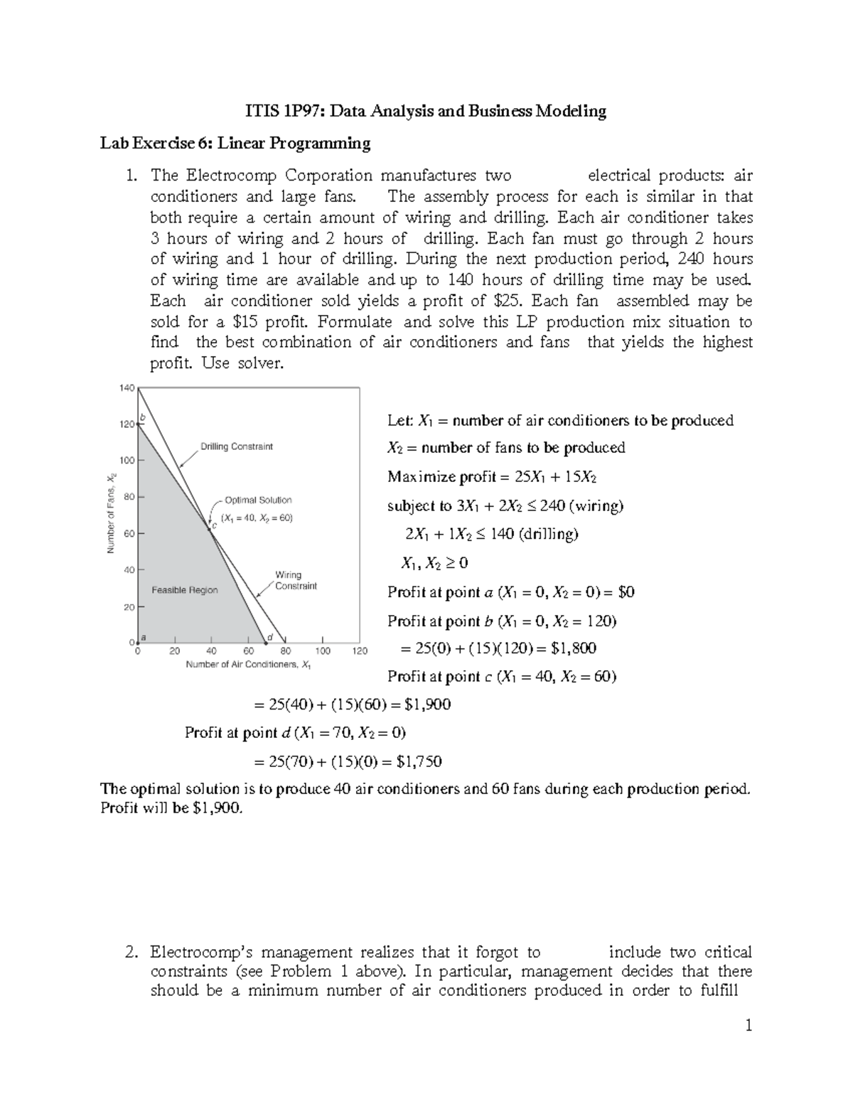 Lab 5 - Linear Programming - Solutions - ITIS 1P97: Data Analysis and ...