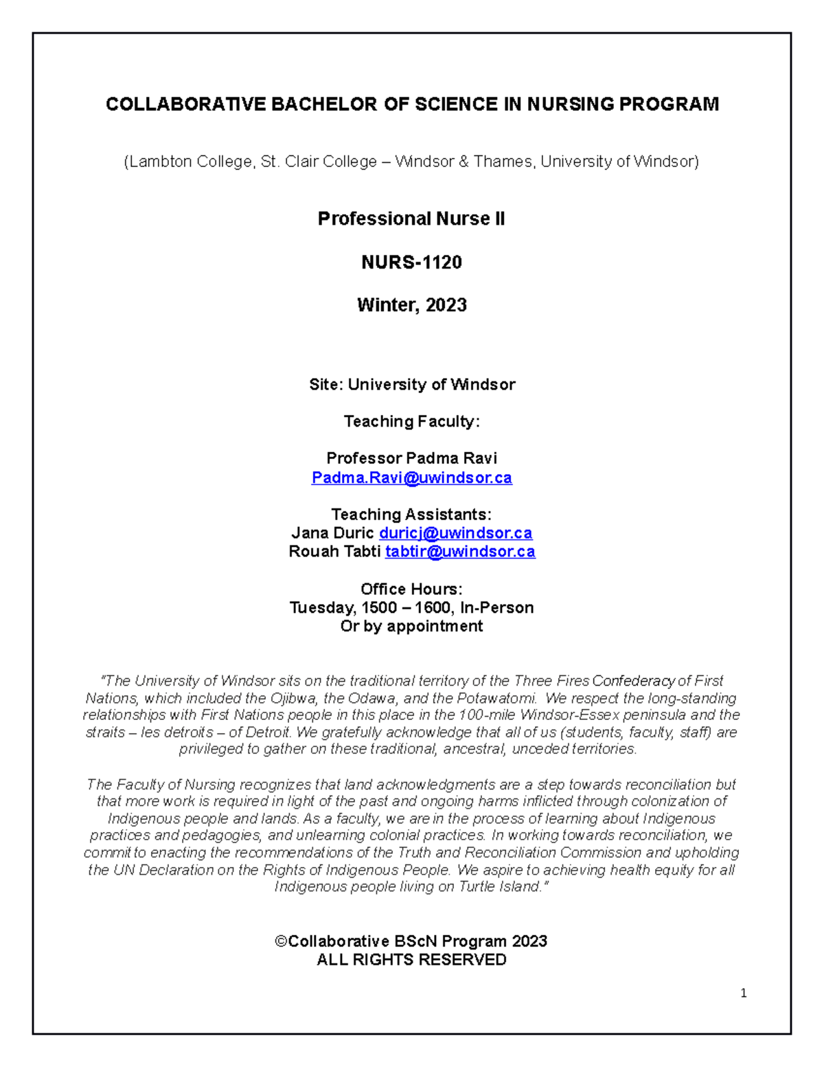 NURS1120-Professional-Nurse-2-Syllabus-2023 (1) - COLLABORATIVE ...