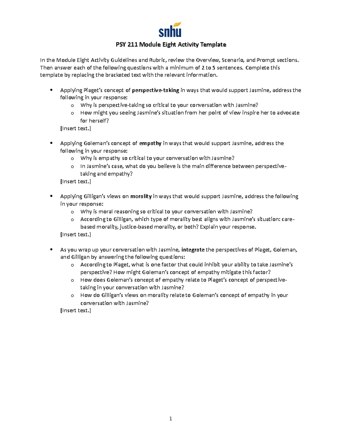 PSY 211 Module Eight Activity Template - Then answer each of the ...