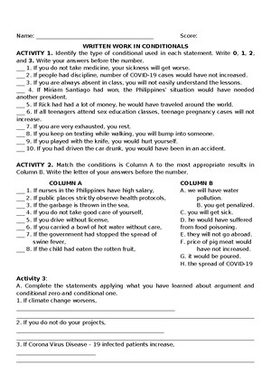 Conditionals - Handouts for Grade 8 - DISTANCE LEARNING ACTIVITY IN ENGLISH 9B – WEEK 2 Most ...