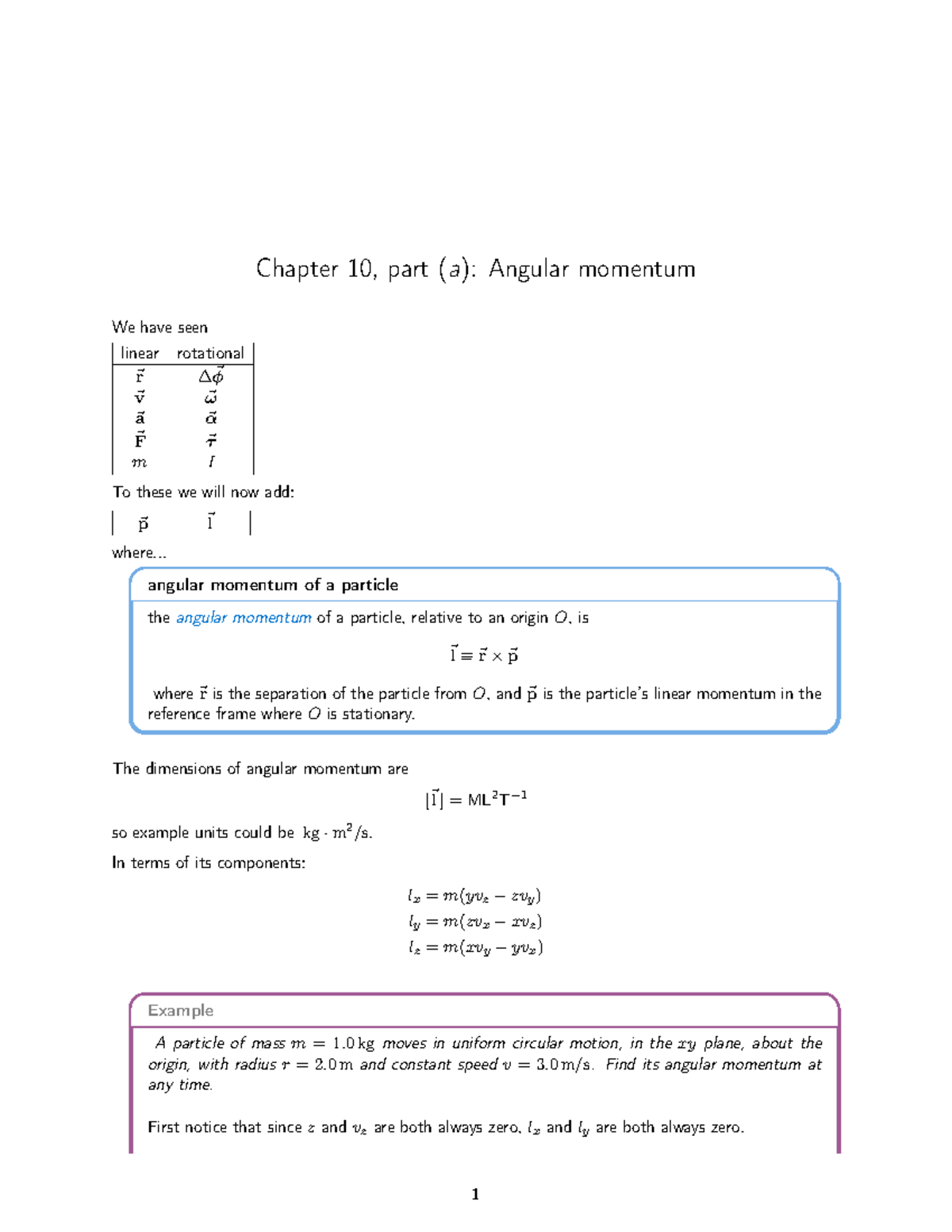 LN10a - Angular momentum - Chapter 10, part (a): Angular momentum We ...