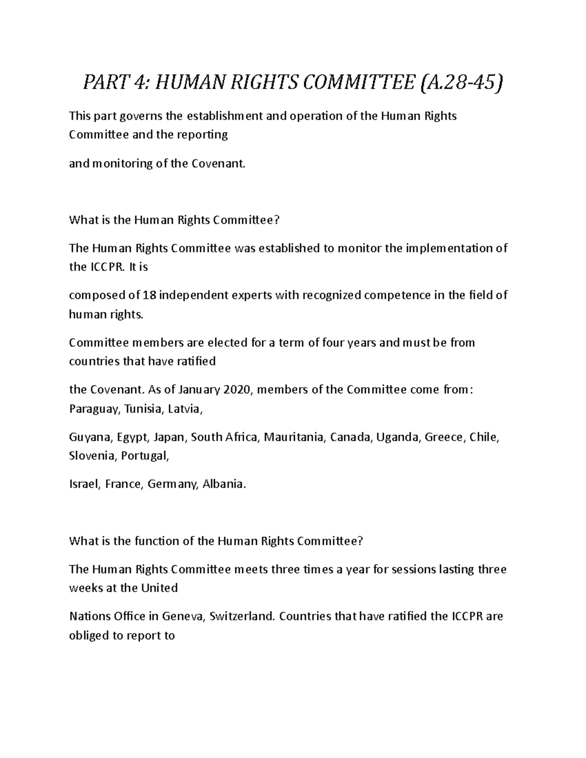 Human Rights Committee - PART 4: HUMAN RIGHTS COMMITTEE (A-45) This ...