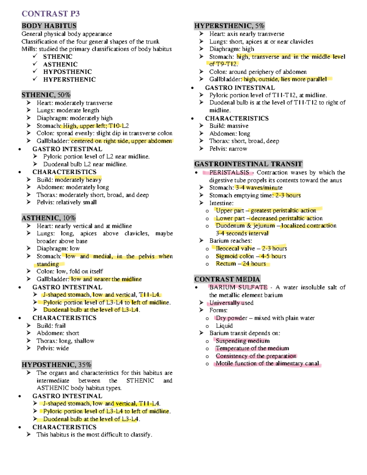 Contrast-P2 - notes - BODY HABITUS General physical body appearance ...