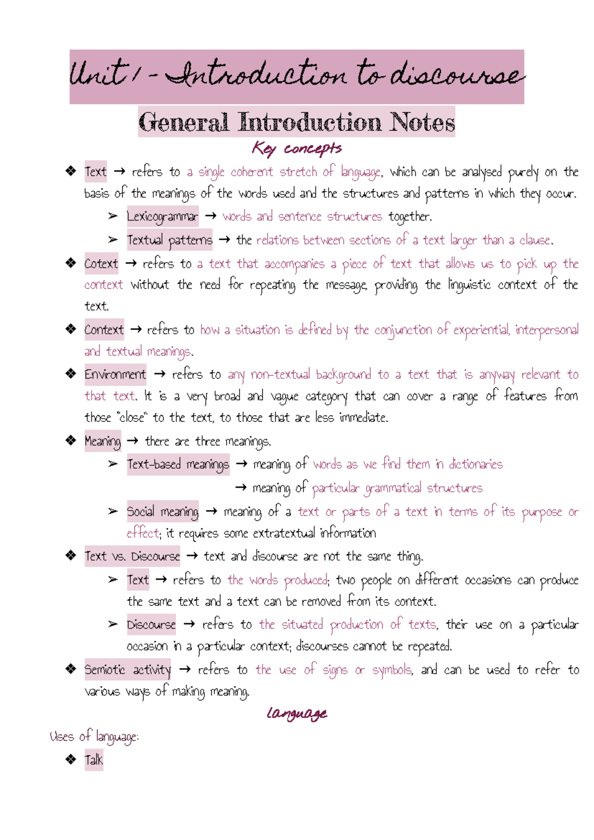 Discourse & Pragmatics - Mid Term 1 - Unit 1 - Introduction to ...
