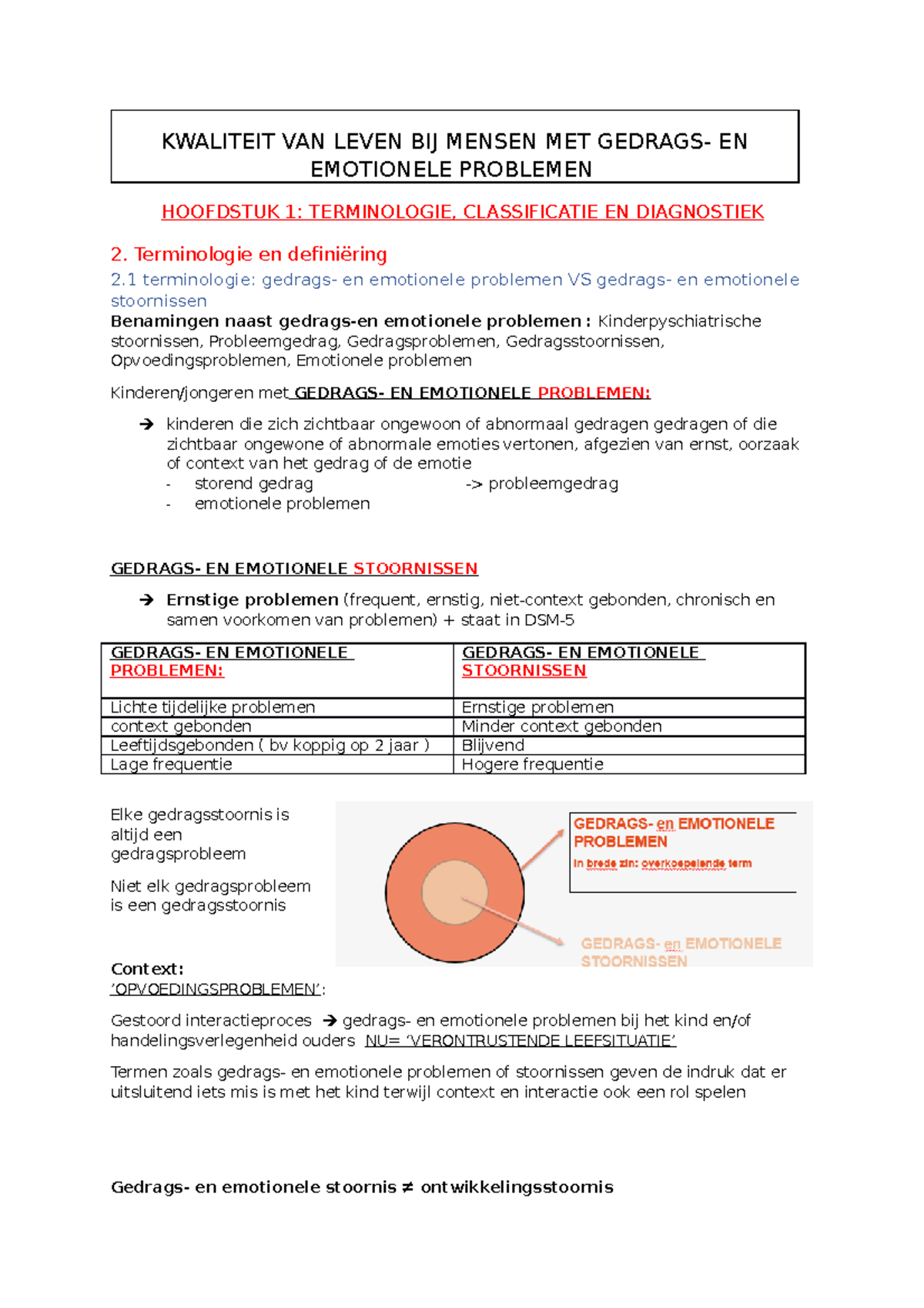 Samenvatting Kwaliteit Gedrags- EN Emotionele Problemen - KWALITEIT VAN LEVEN BIJ MENSEN MET ...