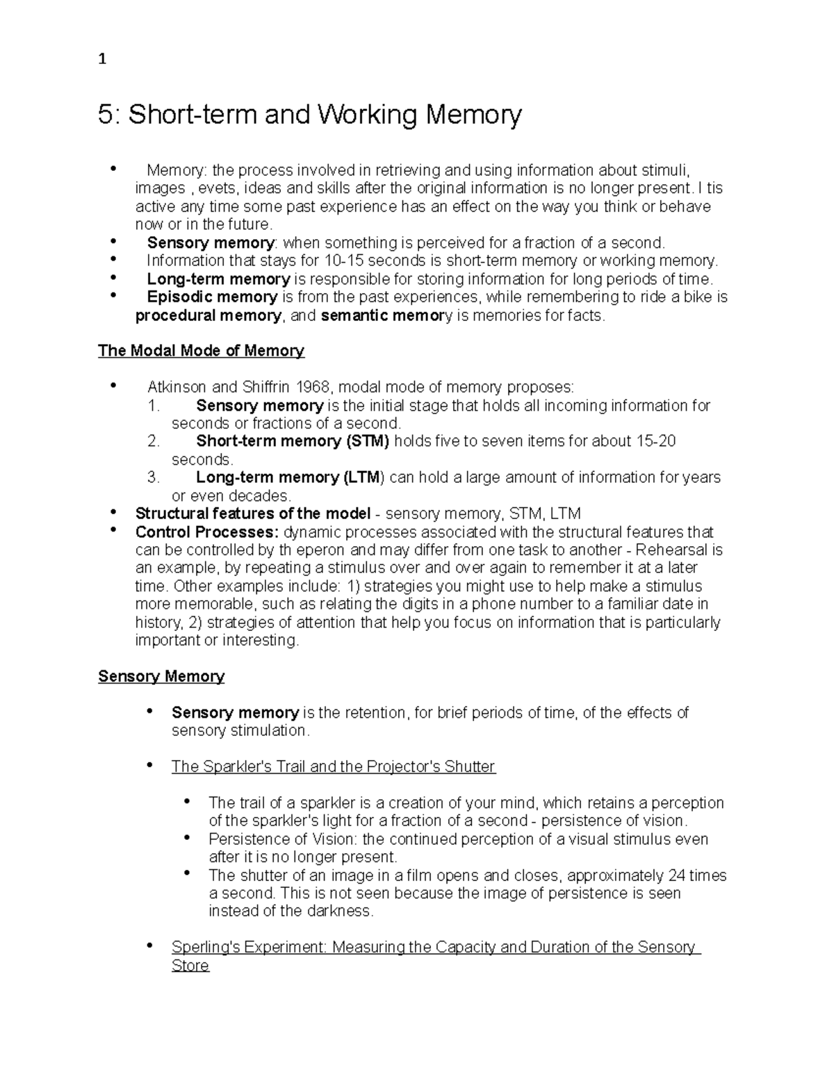 CH5 - Short-term Memory & Working Memory - Christopher Striemer, Spring ...