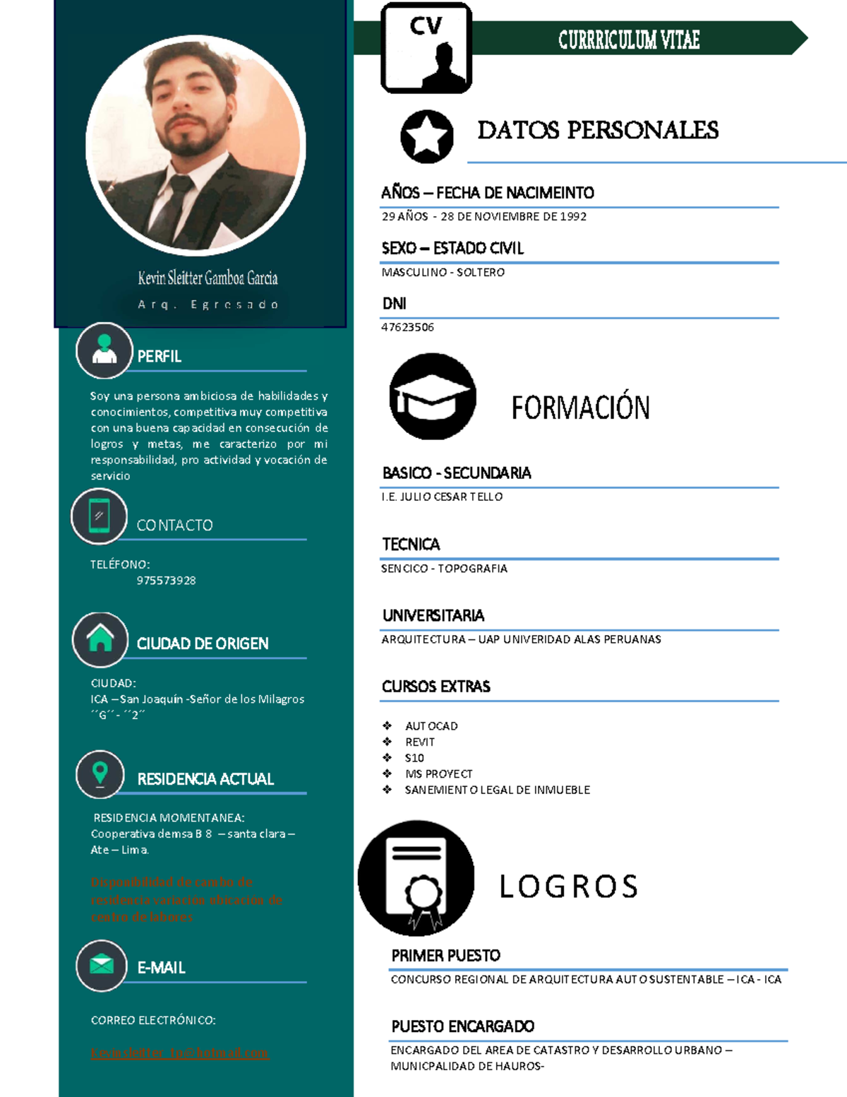 Curriculum - Kevin Gamboa Garcia Arq. Egresado - Kevin Sleitter Gamboa ...