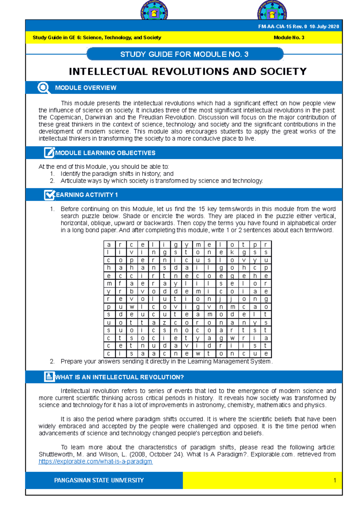 Study- Guide-3 for - INTELLECTUAL REVOLUTIONS AND SOCIETY MODULE ...