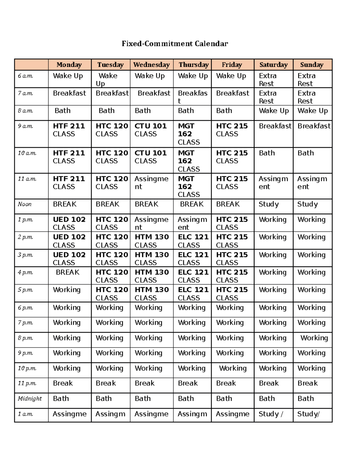 Nur batrisyia ued - assingment - Fixed-Commitment Calendar Monday ...