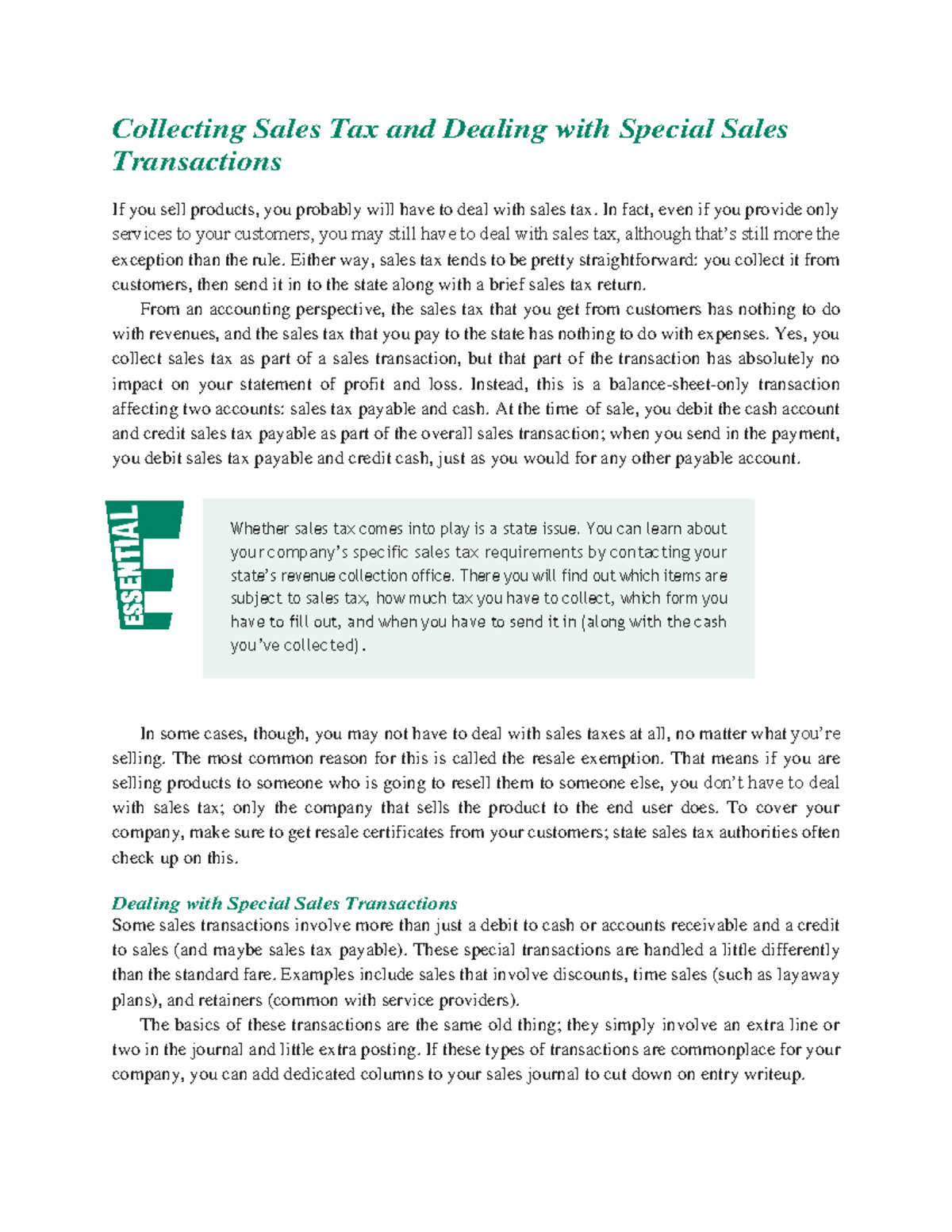 Collecting Sales Tax and Dealing with Special Sales Transactions - In ...