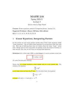 MATH219 Lecture 3 - MATH 219 Introduction to Differential Equations ...