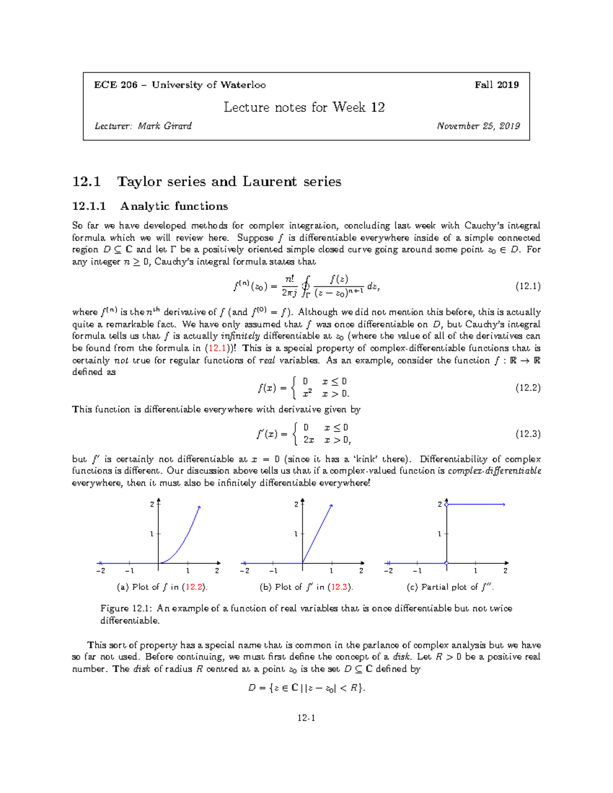 Notes Week 12 - ECE 206 – University of Waterloo Fall 2019 Lecture ...