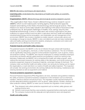 Assignment 4.1 Learning aim A - Unit 4: Laboratory Techniques and their applications Learning ...