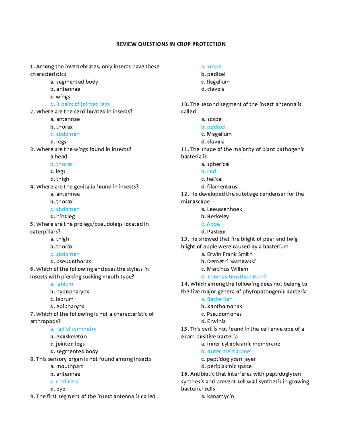 CROP Protection 2 - Question and answer - REVIEW QUESTIONS IN CROP ...