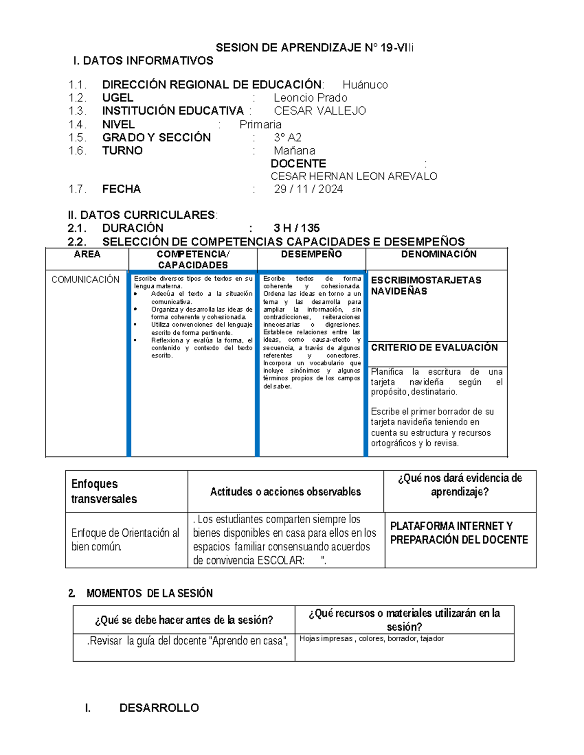 Sesion DE Aprendizaje N 19 VIII Comunicacion 29 DE Noviembre DE 2024 - SESION DE APRENDIZAJE N ...