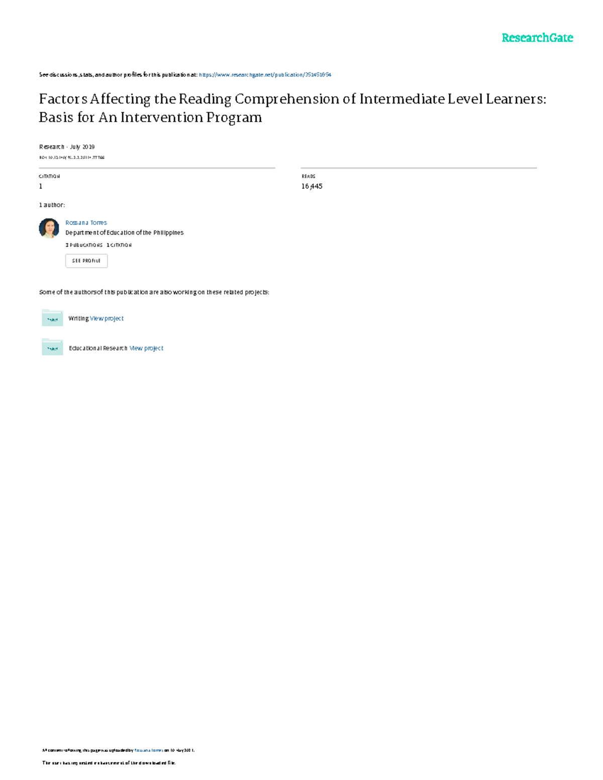 Factors Affectingthe Reading Comprehensionof Intermediate Level ...