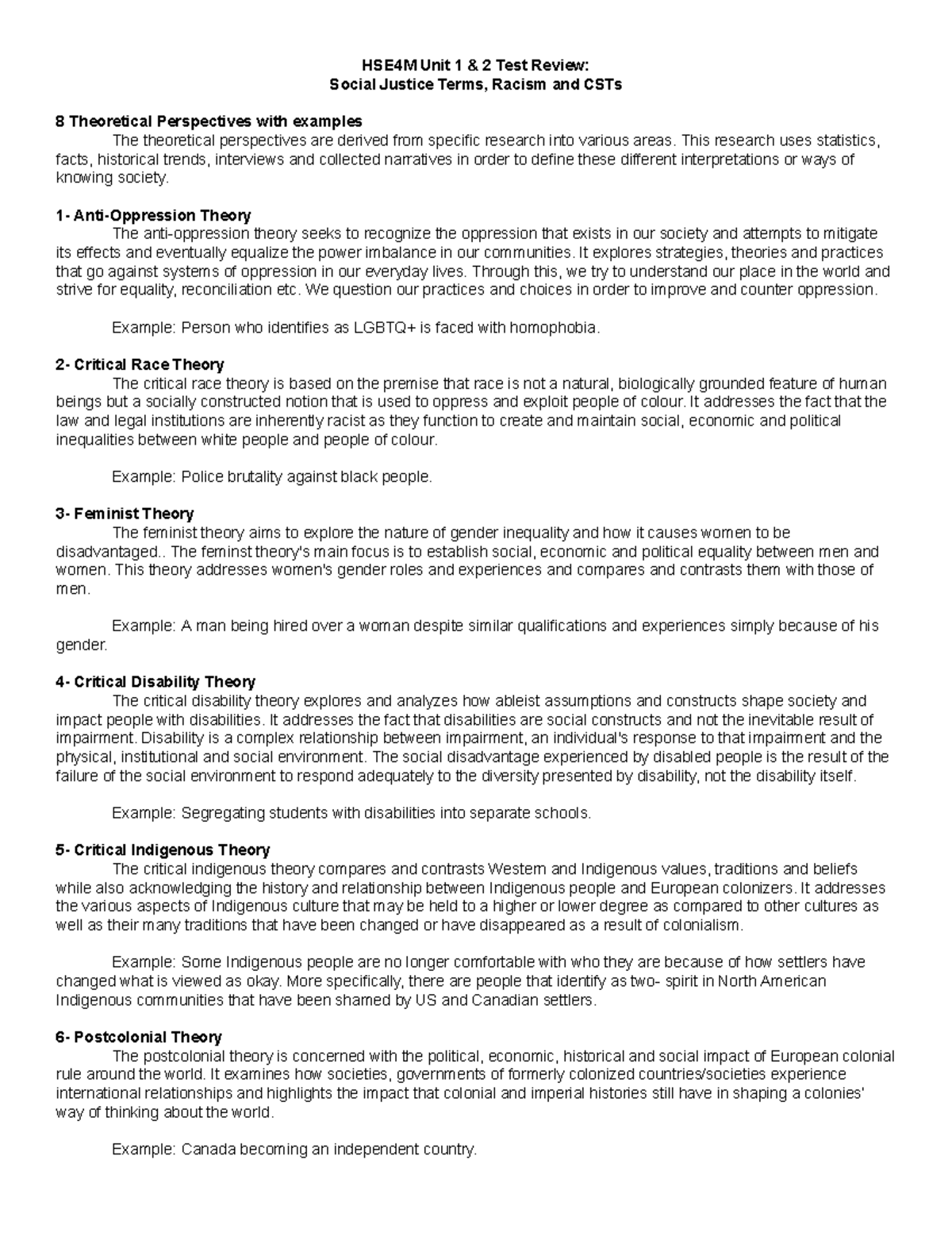 Social Justice Unit 1 and 2 Review - HSE4M Unit 1 & 2 Test Review ...