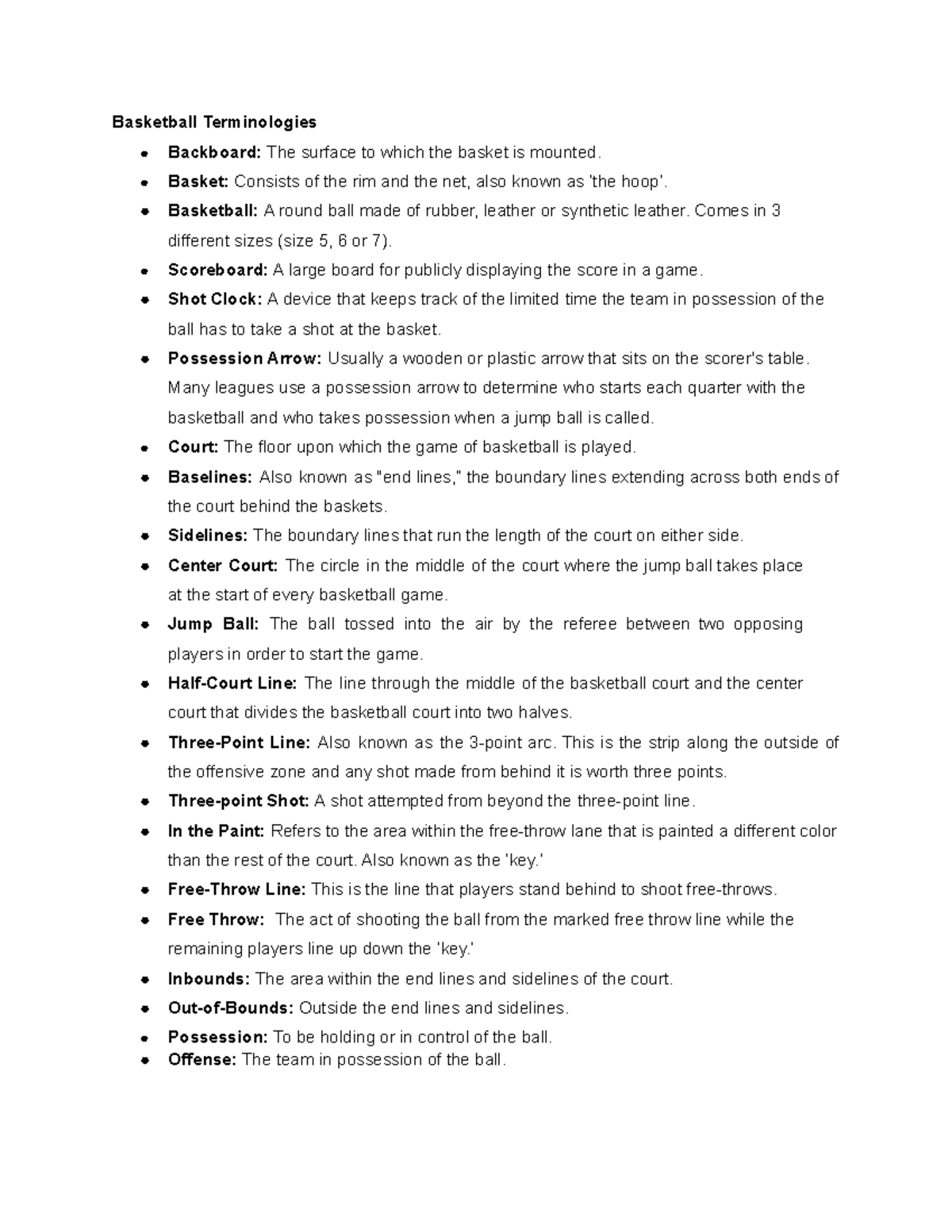 Basketball-Terminologies - Basketball Terminologies Backboard: The ...