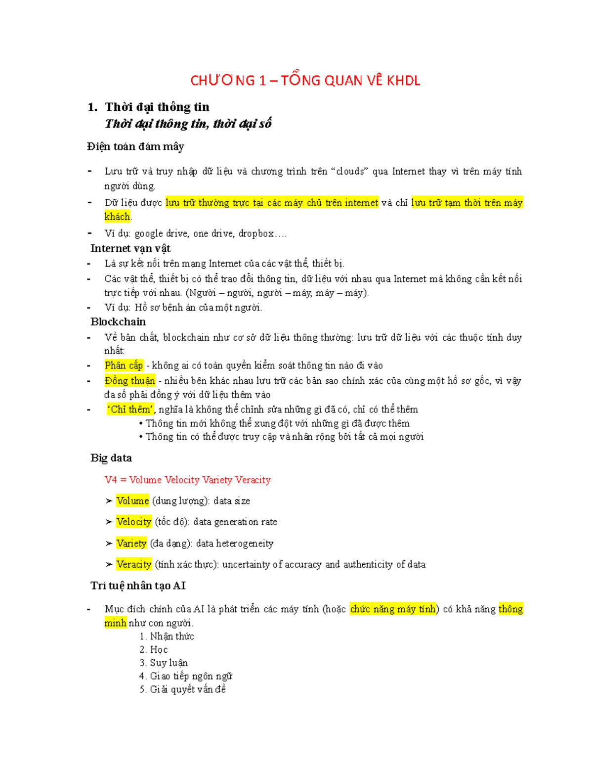 CHƯƠNG 1-TỔNG QUAN VỀ KHDL - CH ƯƠNG 1 – T ỔNG QUAN VỀỀ KHDL 1. Thời ...