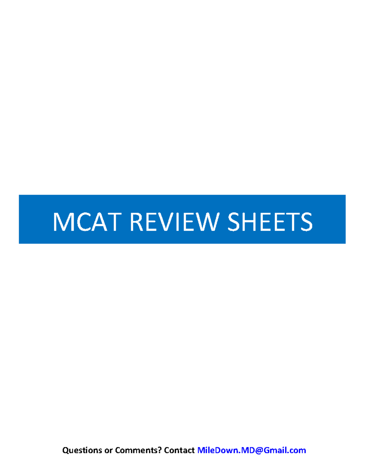 MCAT Review Sheets - MCAT REVIEW SHEETS Questions or Comments? Contact ...