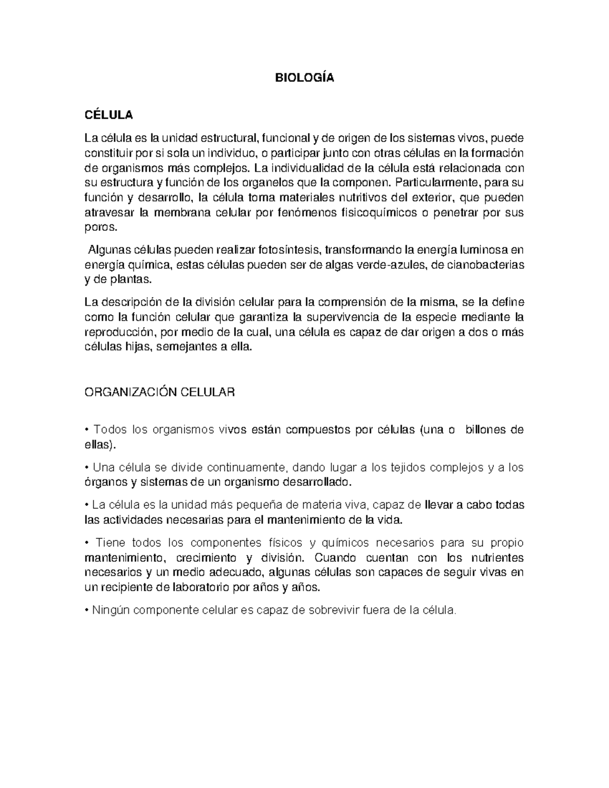 Célula, teoría celular - BIOLOGÍA CÉLULA La célula es la unidad ...