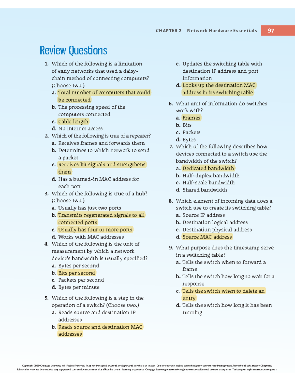 Chapter 02 Review Questions - CHAPTER 2 Network Hardware Essentials 97 ...