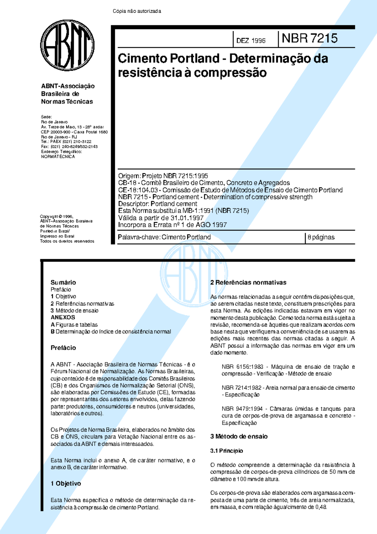 NBR 7215 - Norma ABNT NBR 7215 ensaio de compressão do cimento ...