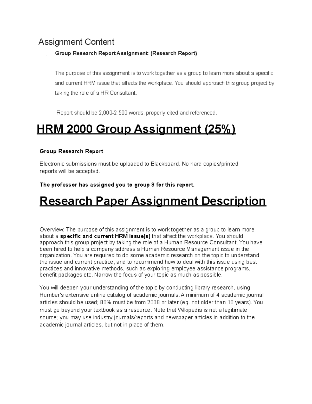 HRM-2000-0LD Group Research Report Assignment (25%)1 - Assignment ...