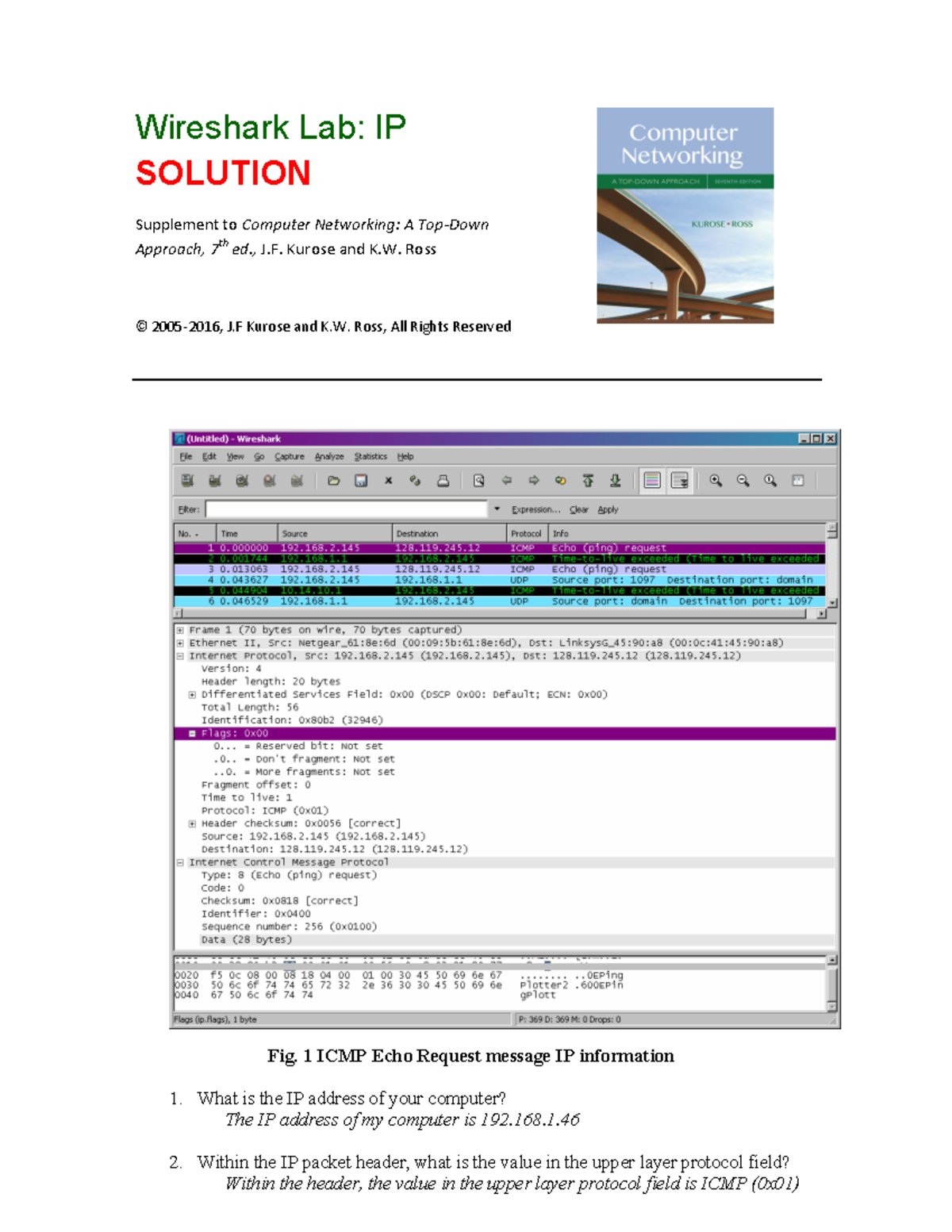 Wireshark Ip V60 Solution Wireshark Lab Ip Solution Supplement To Computer Networking A 6982