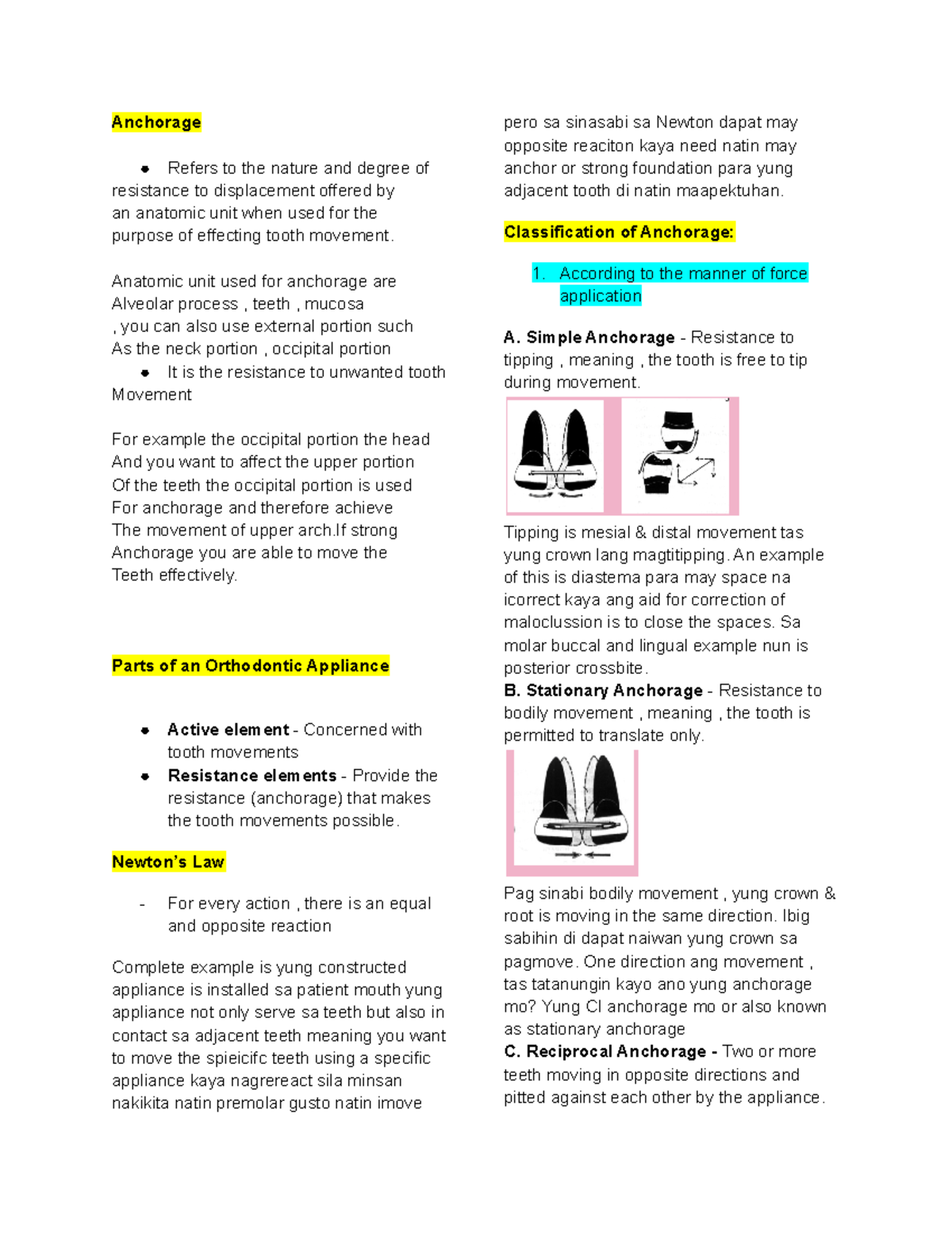 ORTHODONTICS 2 notes - Anchorage Refers to the nature and degree of ...