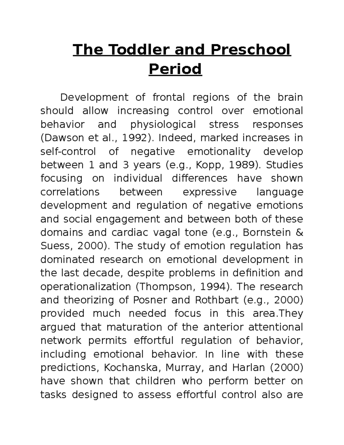 Psychology (The Toddler and Preschool Period) - The Toddler and ...