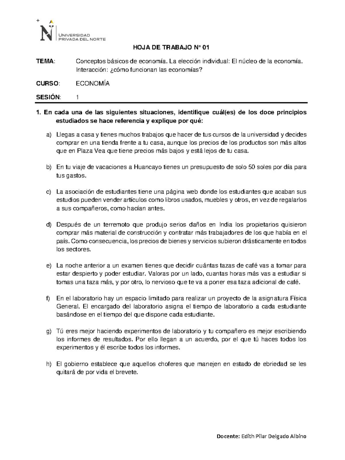 HOJA Trabajo 1 ECON - ASFASFASF - Docente: Edith Pilar Delgado Albino ...