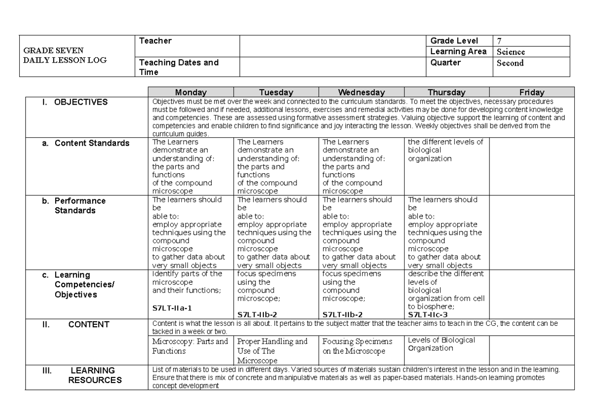 Dll-Science-Grade-7-2nd-Grading-2-docx - GRADE SEVEN DAILY LESSON LOG ...