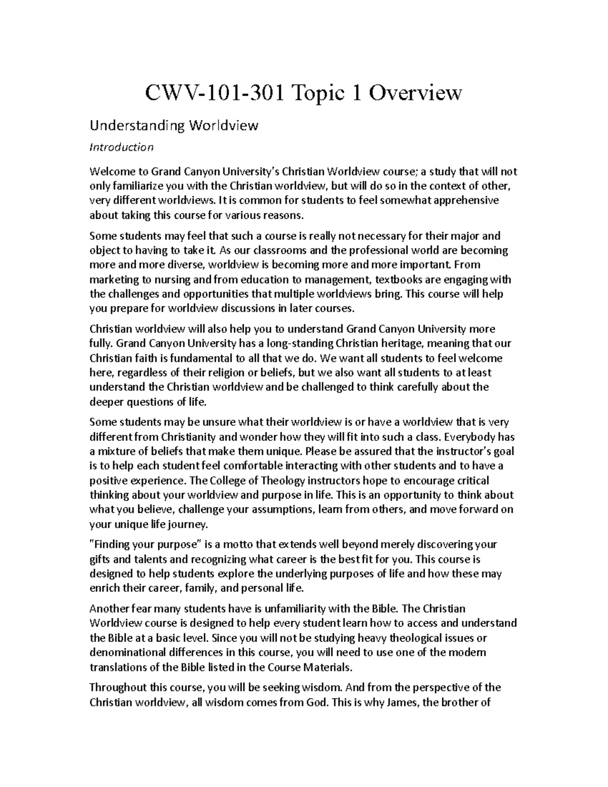 CWV 101 301 L T1Overview - CWV-101-301 Topic 1 Overview Understanding ...