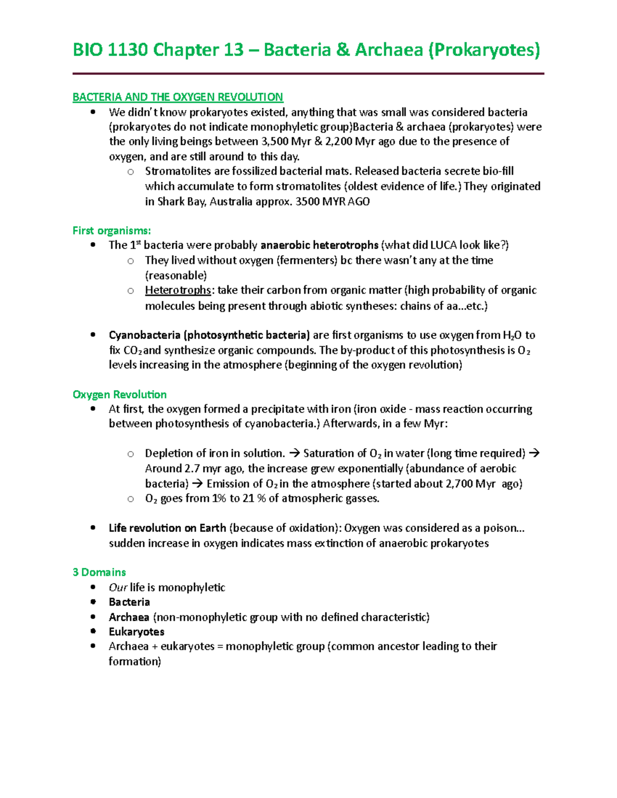 BIO 1130 - Chapter 13 - BIO 1130 Chapter 13 – Bacteria & Archaea ...