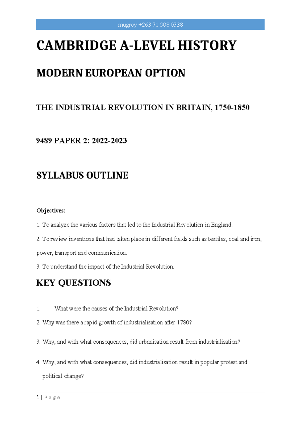 Industrial Revo 1750-1850 - CAMBRIDGE A-LEVEL HISTORY MODERN EUROPEAN ...