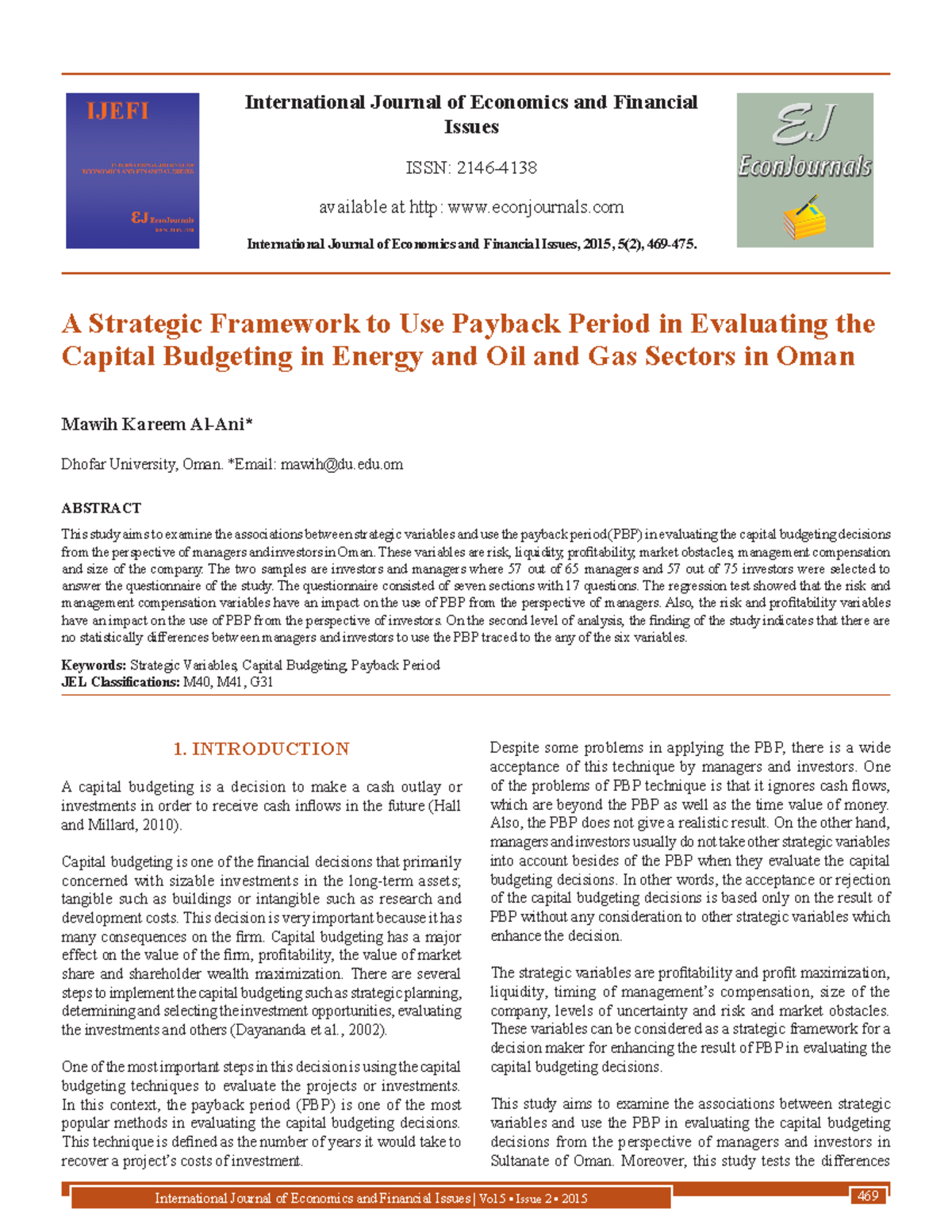 A Strategic Framework to Use Payback Period (PBP) in Evaluating the ...