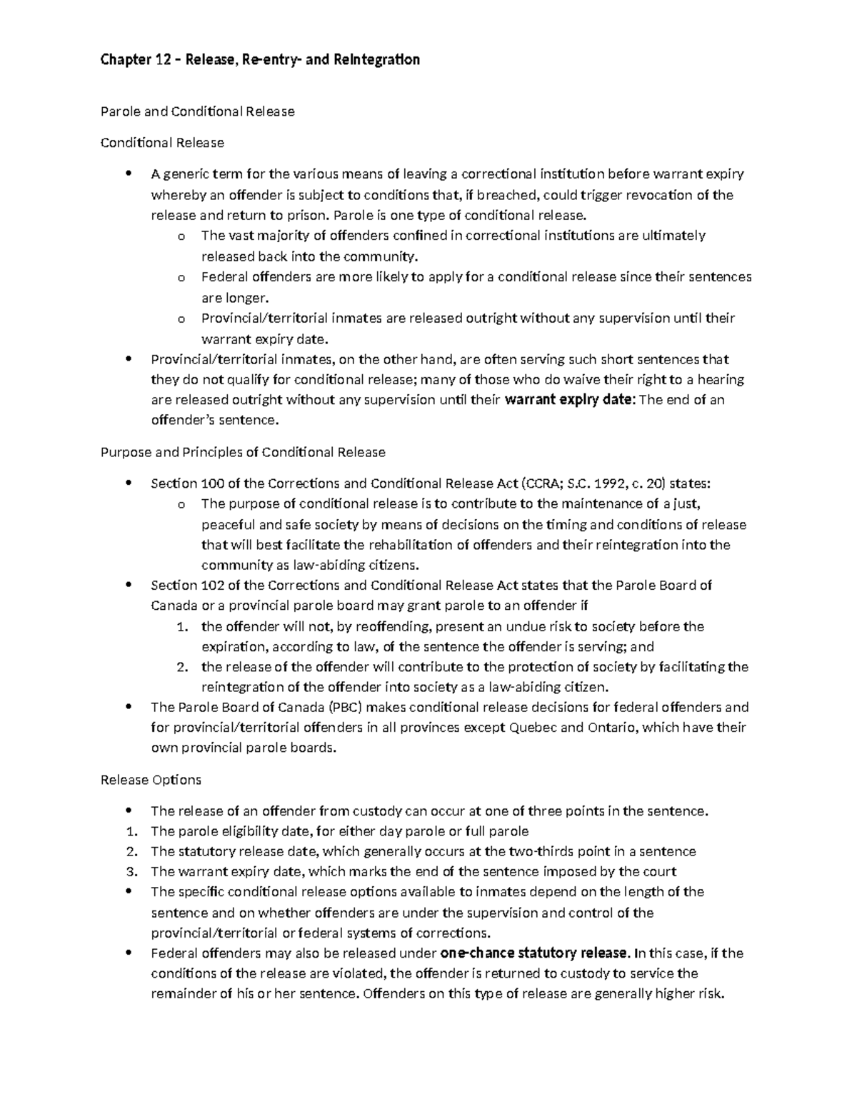 CCRM100 - Week 11 Lecture 11 (Ch 12) - Parole and Conditional Release ...