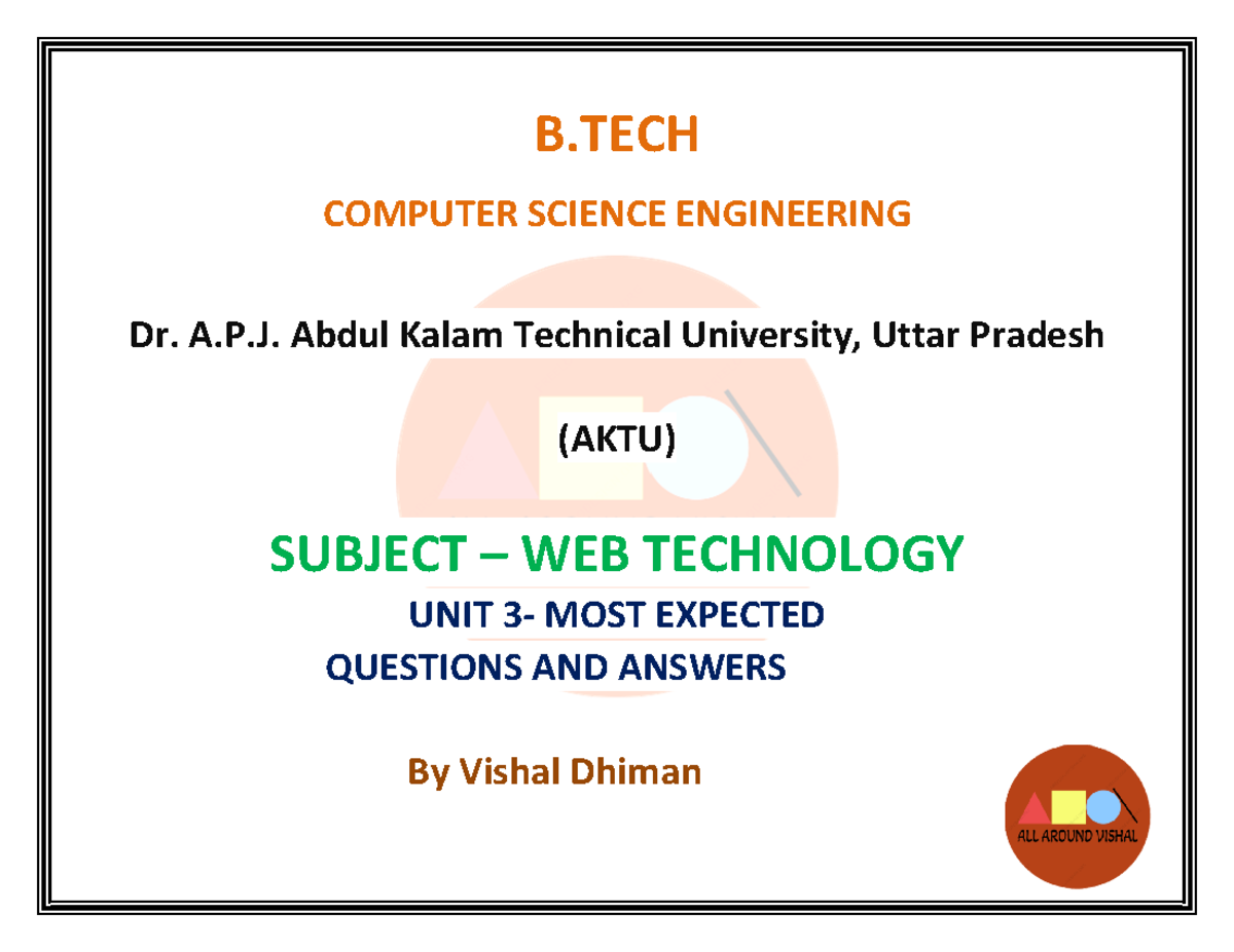 Unit 3 - COMPUTER SCIENCE ENGINEERING Dr. A.P. Abdul Kalam Technical ...