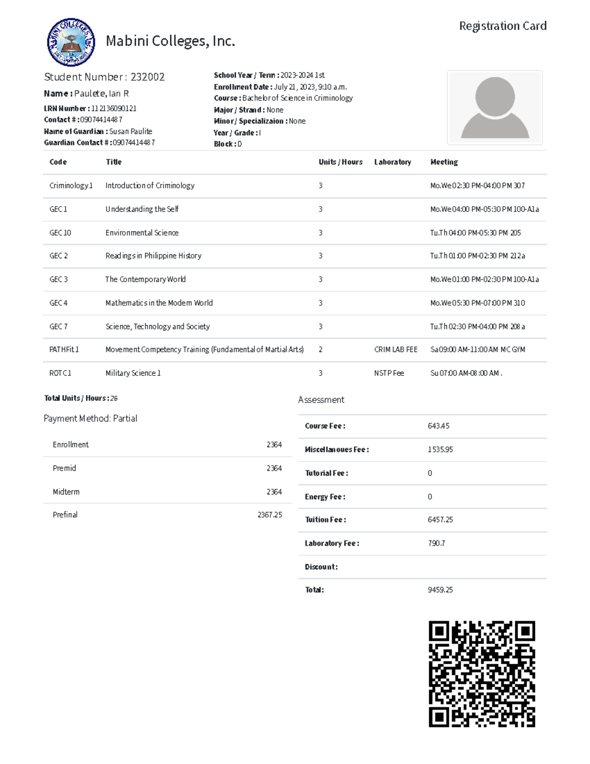 Registration-form - perent - Registration Card Mabini Colleges, Inc ...