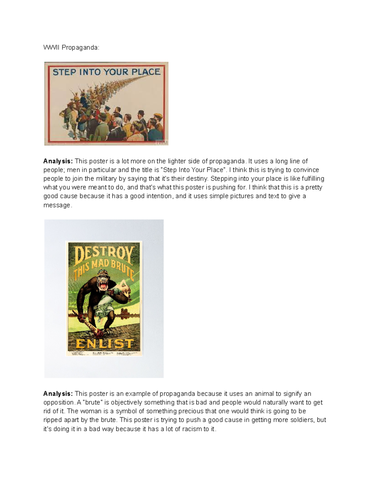 WWI Propaganda Assignment - WWII Propaganda: Analysis: This poster is a ...
