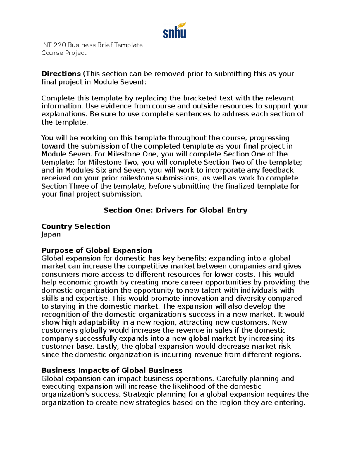 Milestone One KH - INT 220 Business Brief Template Course Project ...