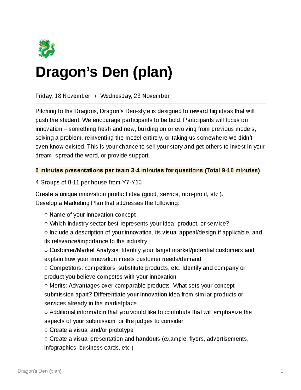 Dragons Den (plan) - Aaa - 🐉 Dragon’s Den (plan) Friday, 18 November ...