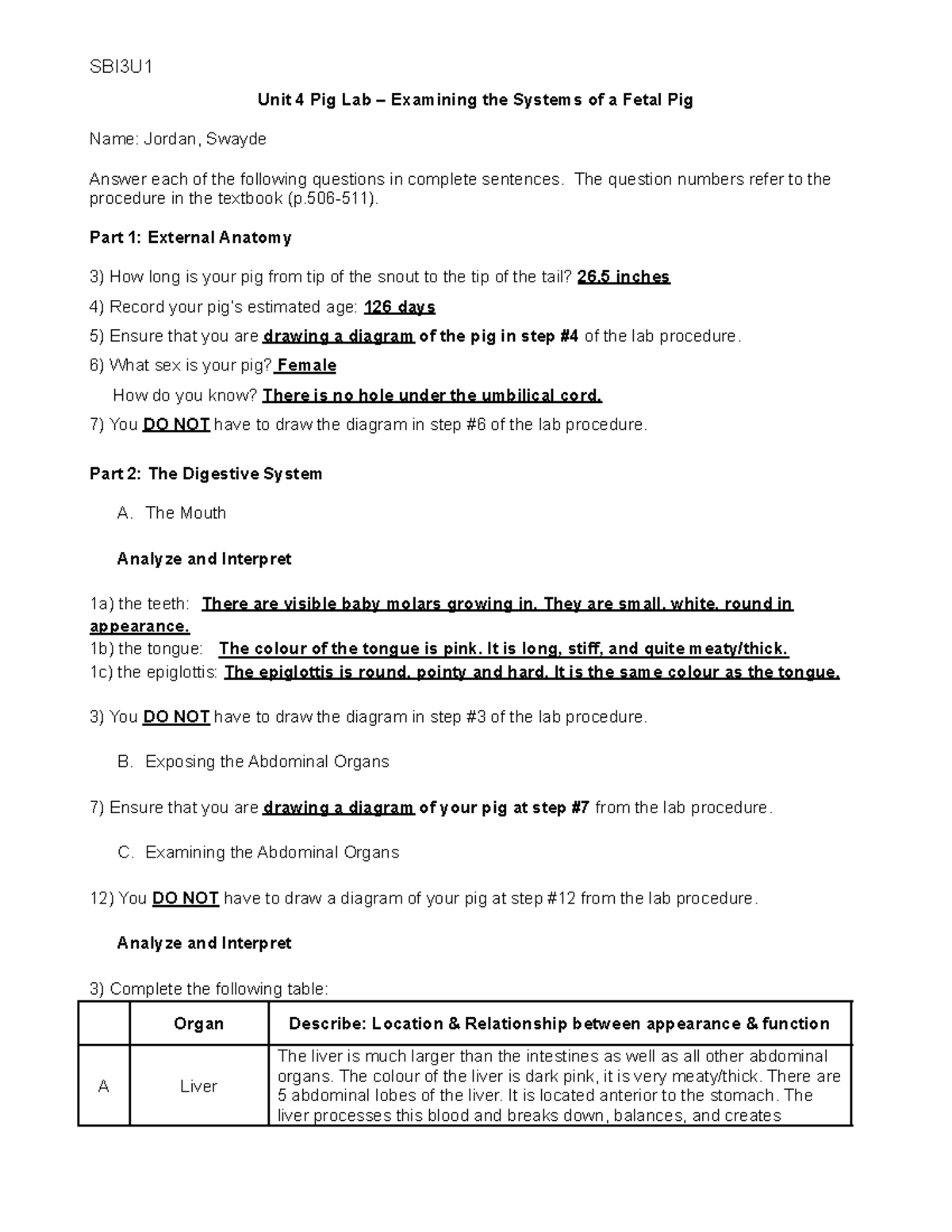 SBI3U1 Unit 4 Pig Lab Exam - Studocu